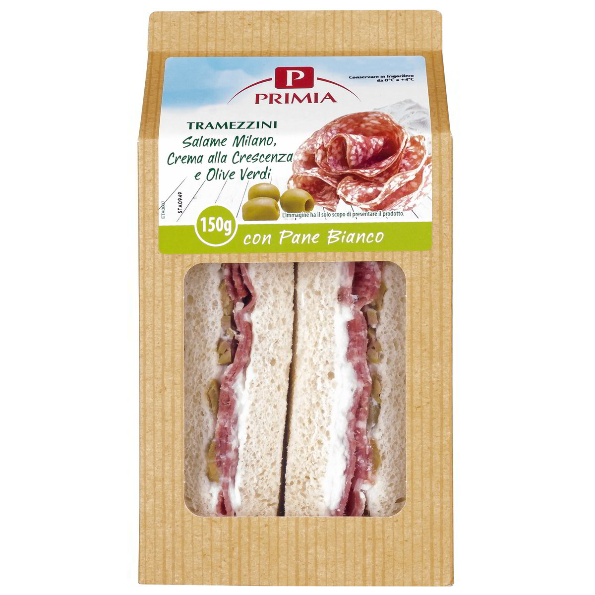 PRIMIA Tramezzini Salame Milano,Crema alla Crescenza e Olive 150 GR Con ...