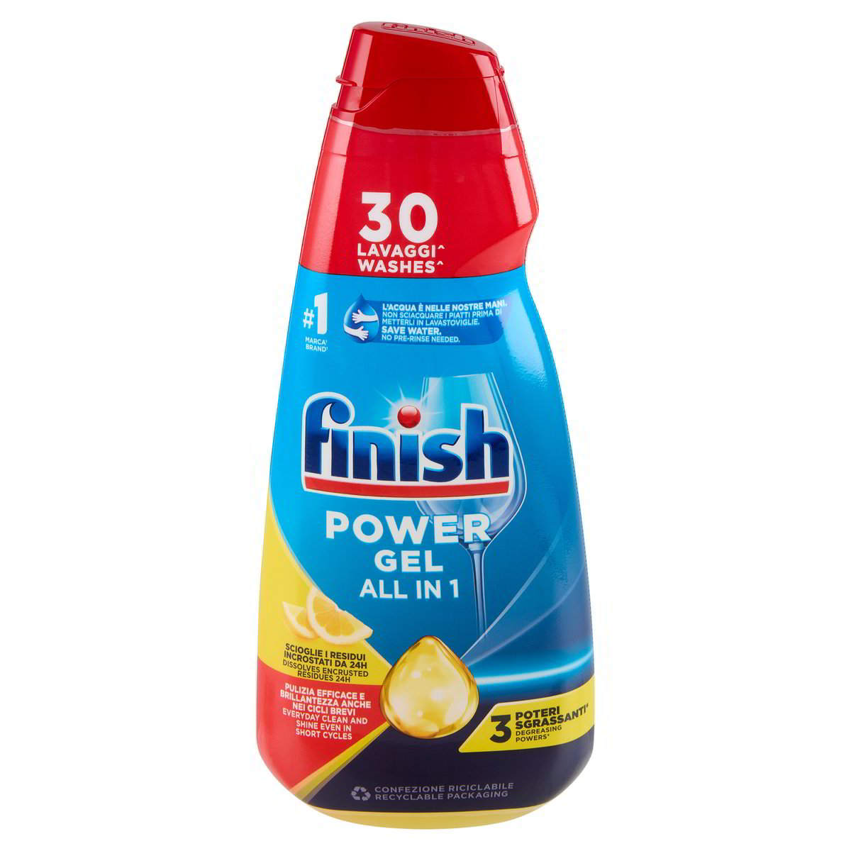 FINISH All in 1 Max Power Gel 3X Detergente piatti Limone 600 ML 30 ...