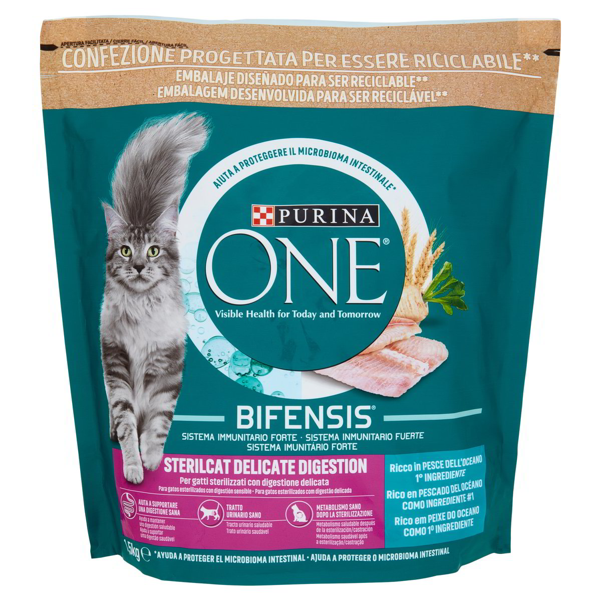 ONE PURINA Bifensis Alimento per gatti Pesce dell'oceano 1,5 KG Indicato per gatti sterilizzati ...