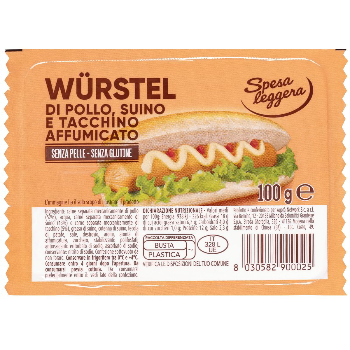 SPESA LEGGERA Wurstel di pollo,tacchino e suino 100 GR 4 pezzi.Senza ...
